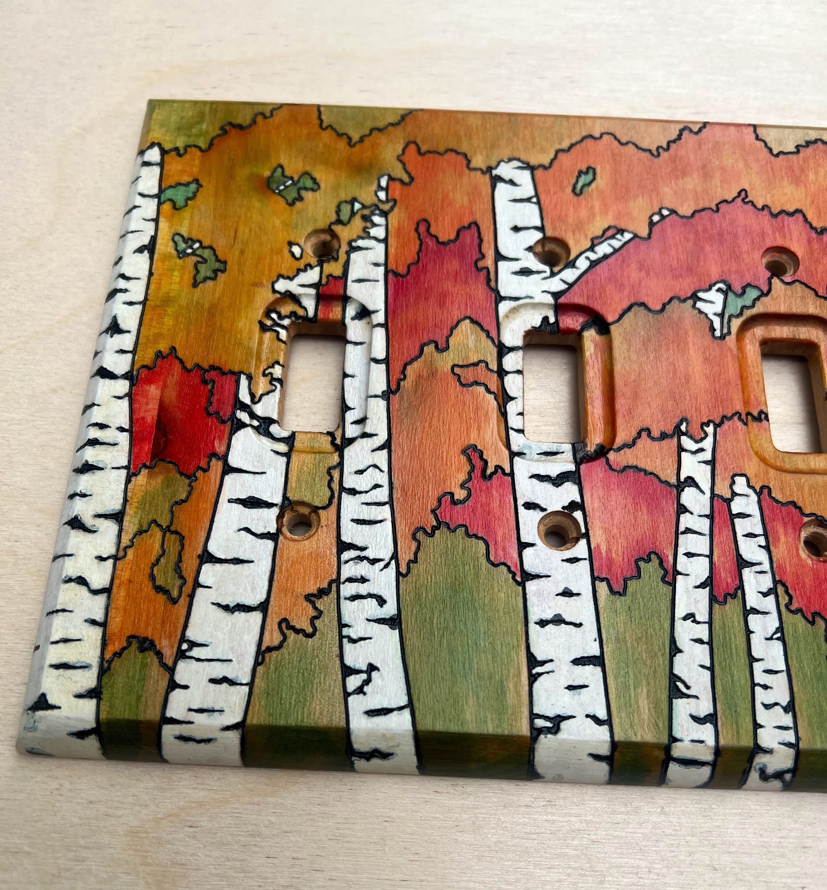 Hand Painted Birch Tree Triple Light Switch Cover Plate - 3 Toggle Fall ...
