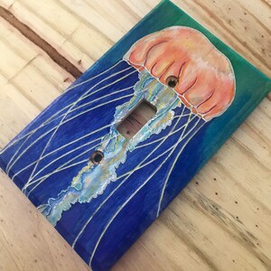 Hand Painted Jelly Fish Light Switch Cover - Colorful Wooden Single ...