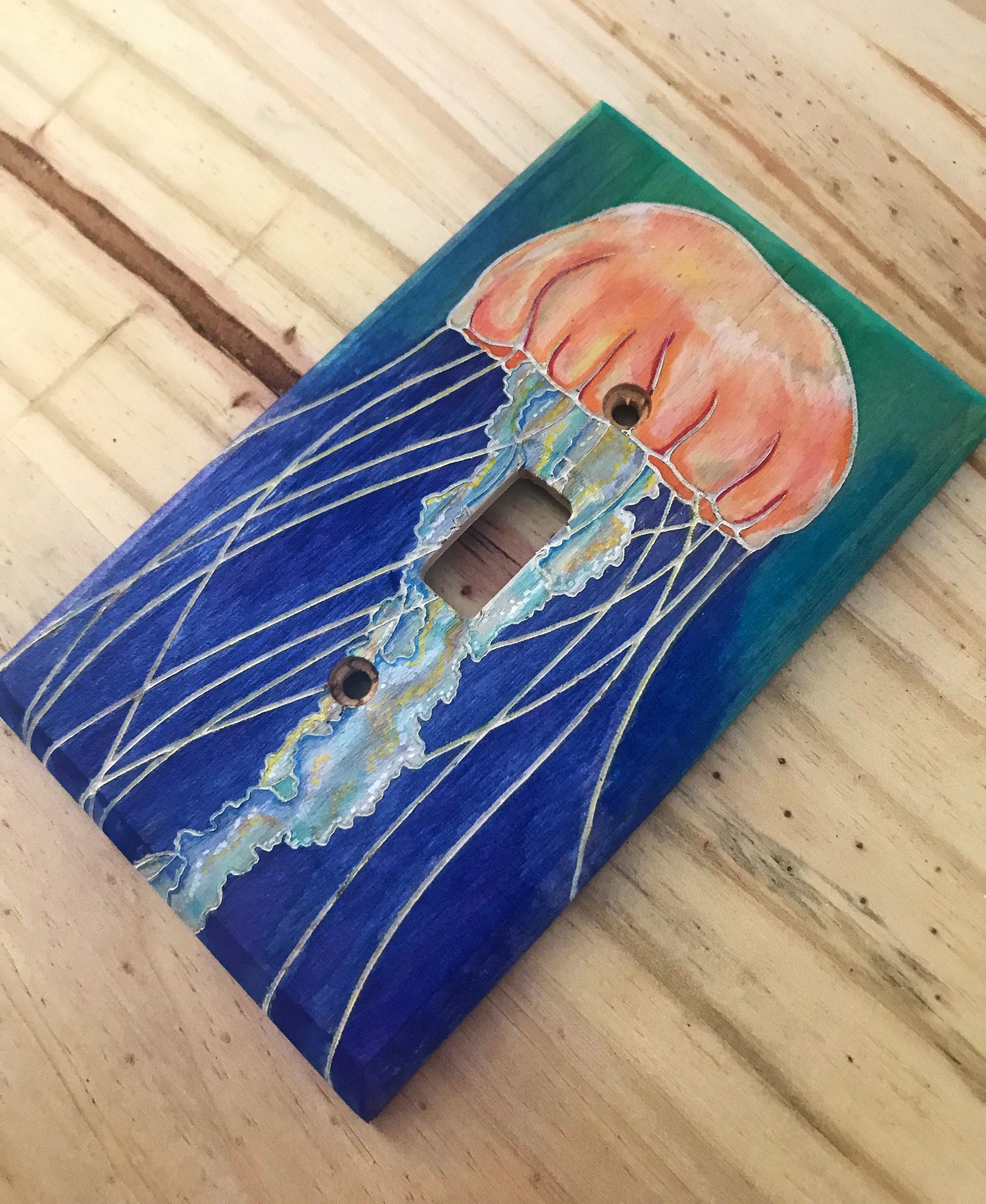Hand Painted Jelly Fish Light Switch Cover Colorful Wooden - Etsy