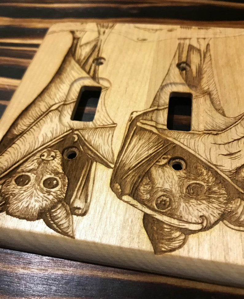 Wooden Double Light Switch Cover With Bats - 2 Toggle Light Switch ...