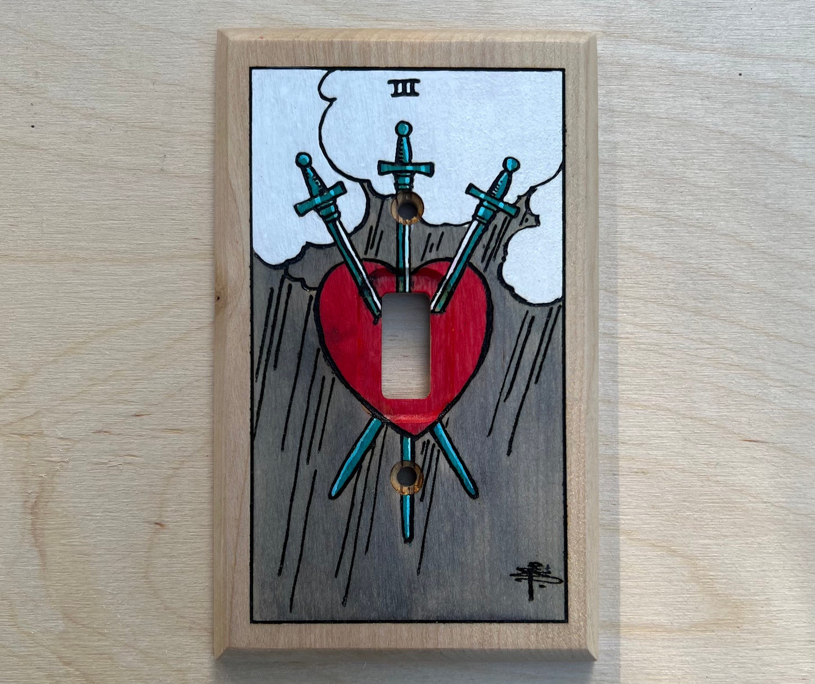 Hand Painted Tarot Card Light Switch Cover Three of Swords - Etsy