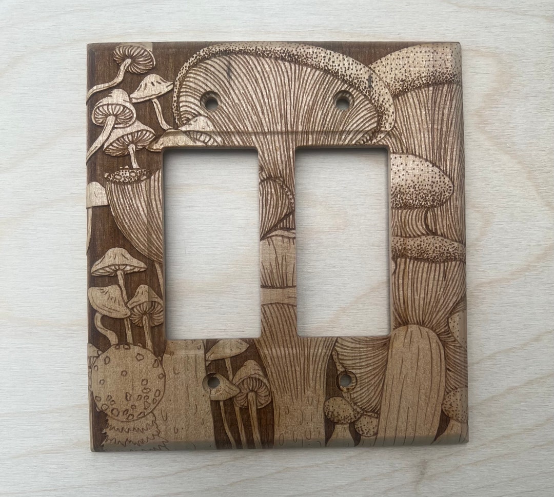 Wooden Mushroom Double Rocker Light Switch Cover - 2 Gang Decora ...