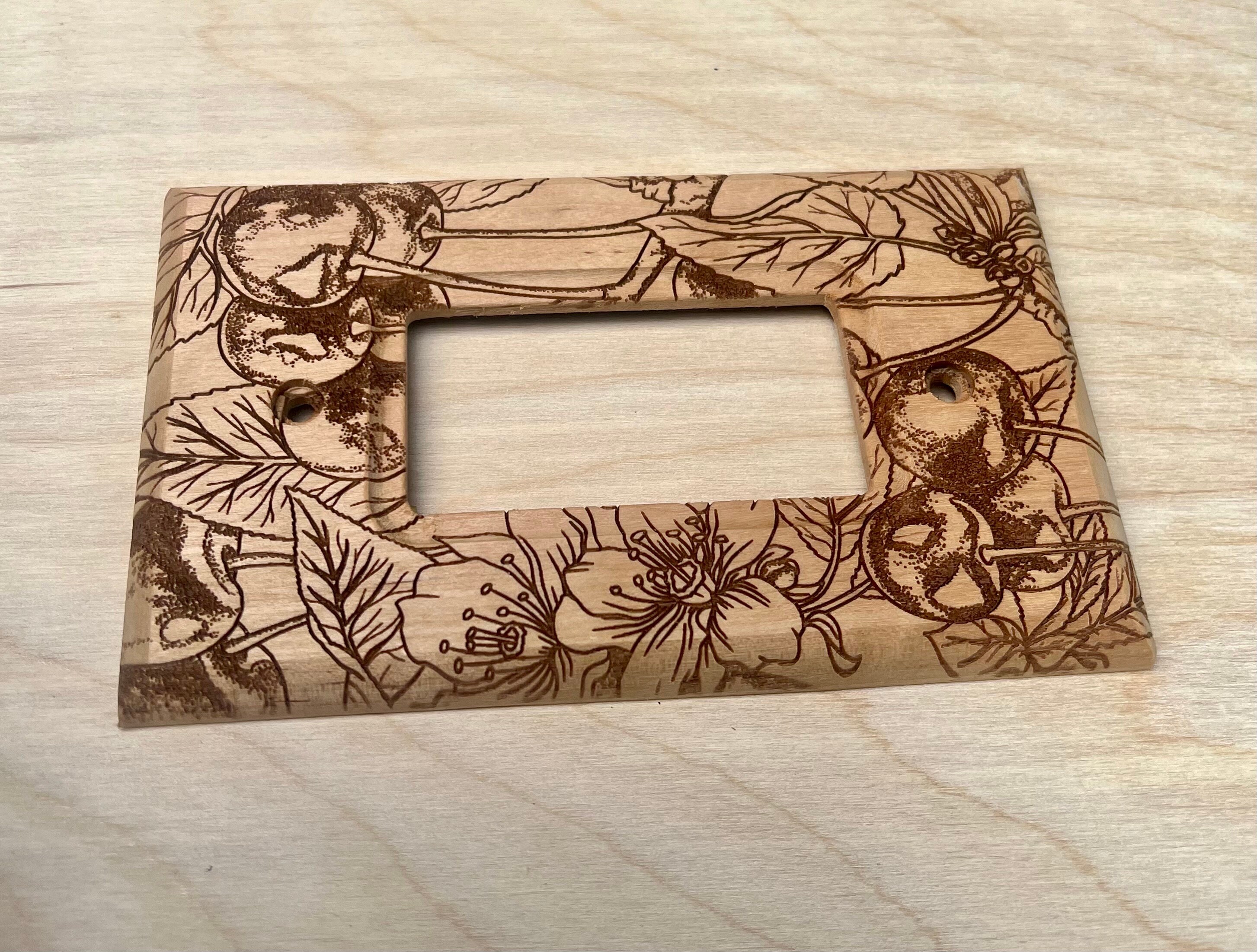 Wooden Engraved Rocker Light Switch Cover - Cherries, Cherry Blossoms ...
