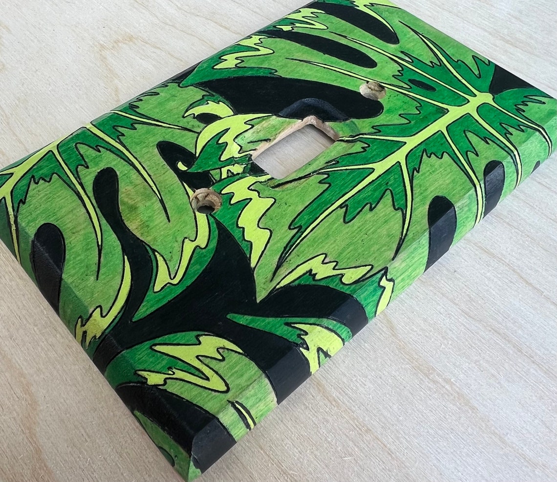 Monstera Leaves Light Switch Cover - 1 Toggle Hand Painted Leaf ...