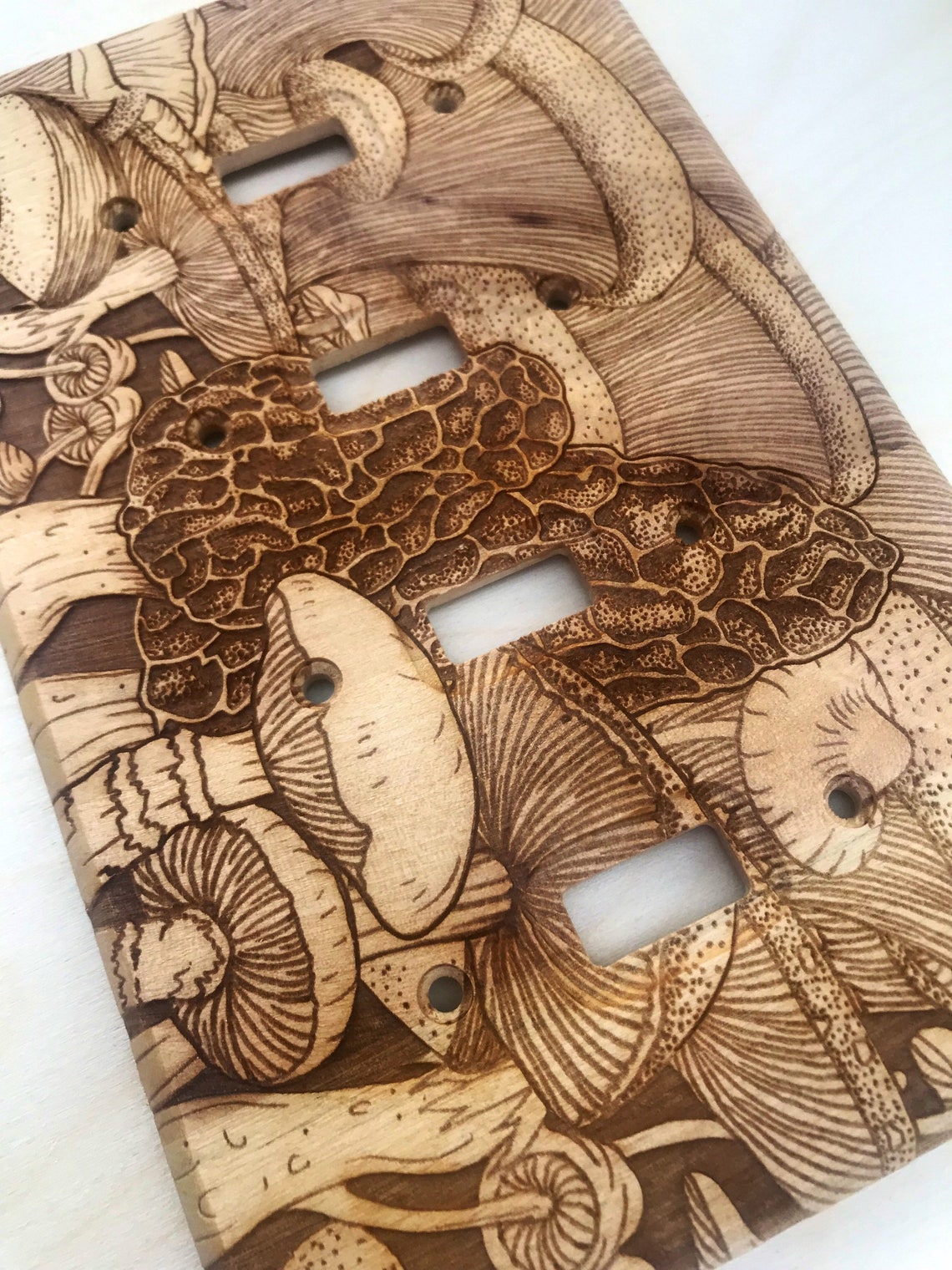 4 Toggle Wooden Mushroom Lightswitch Cover - Quad Light Switch Cover - Etsy