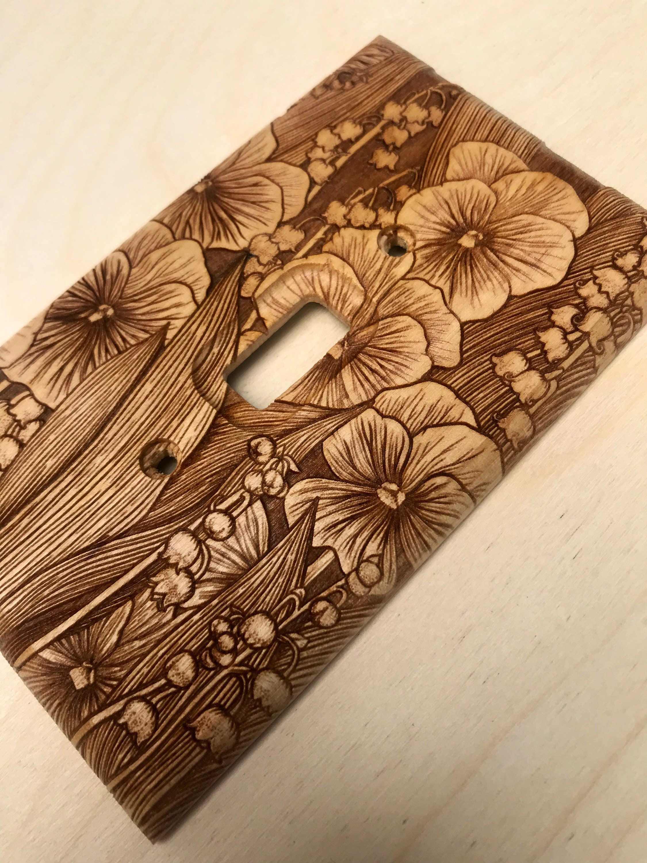 Wooden Flower Engraved Light Switch Cover Lily of the Valley - Etsy