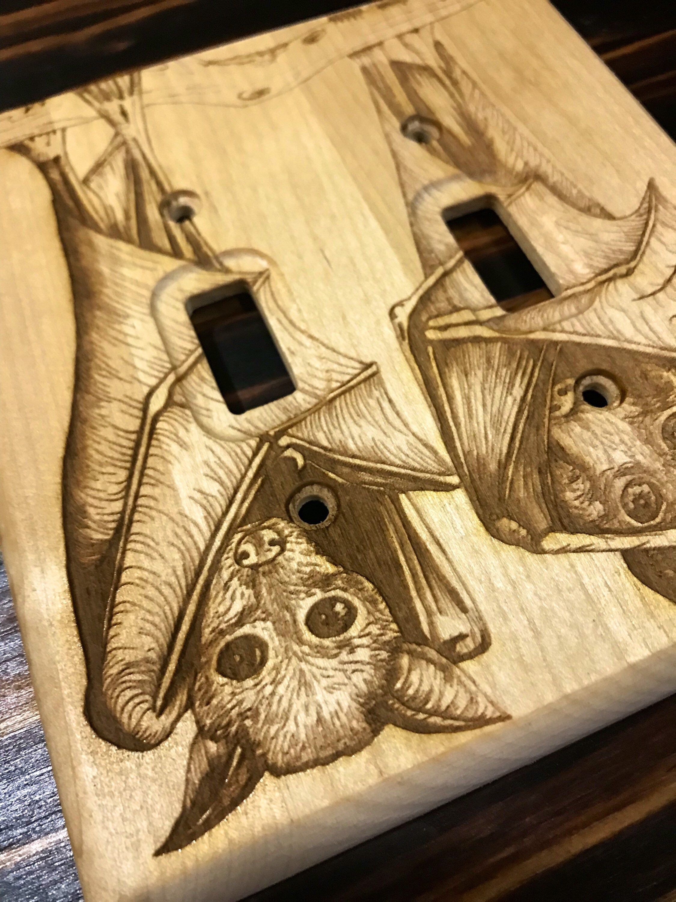 Wooden Double Light Switch Cover With Bats - 2 Toggle Light Switch ...