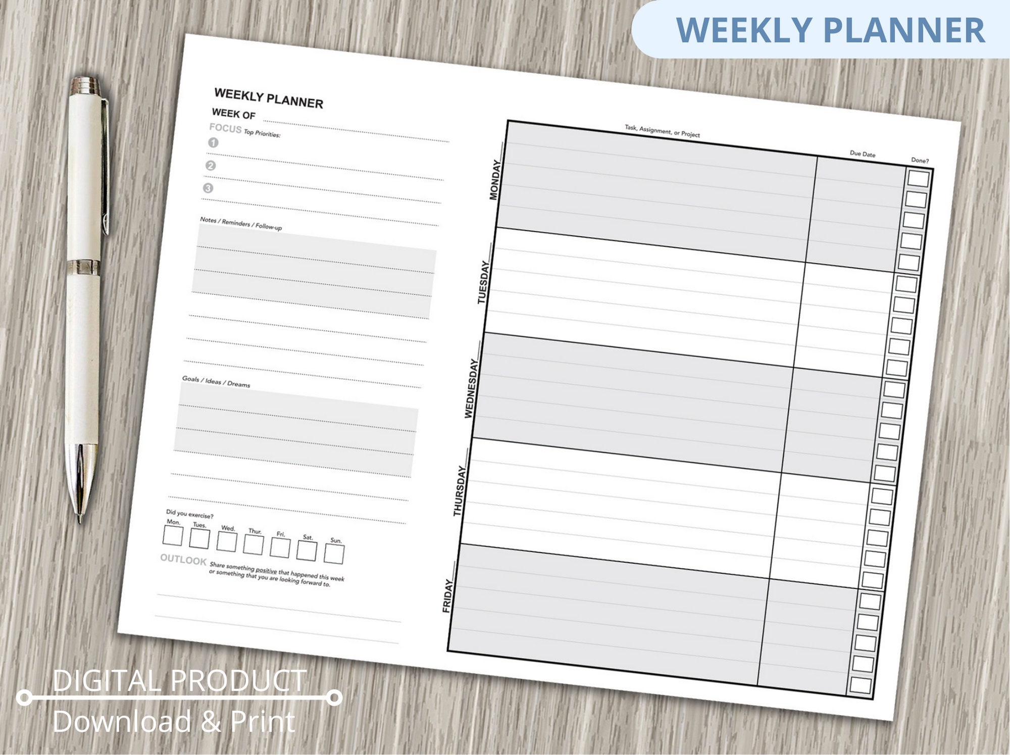 Printable Weekly Planner | Social Media Post Tracker | Monthly Food ...