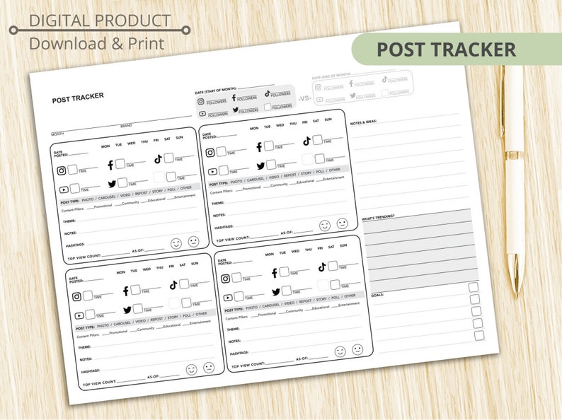 Printable Weekly Planner | Social Media Post Tracker | Monthly Food ...