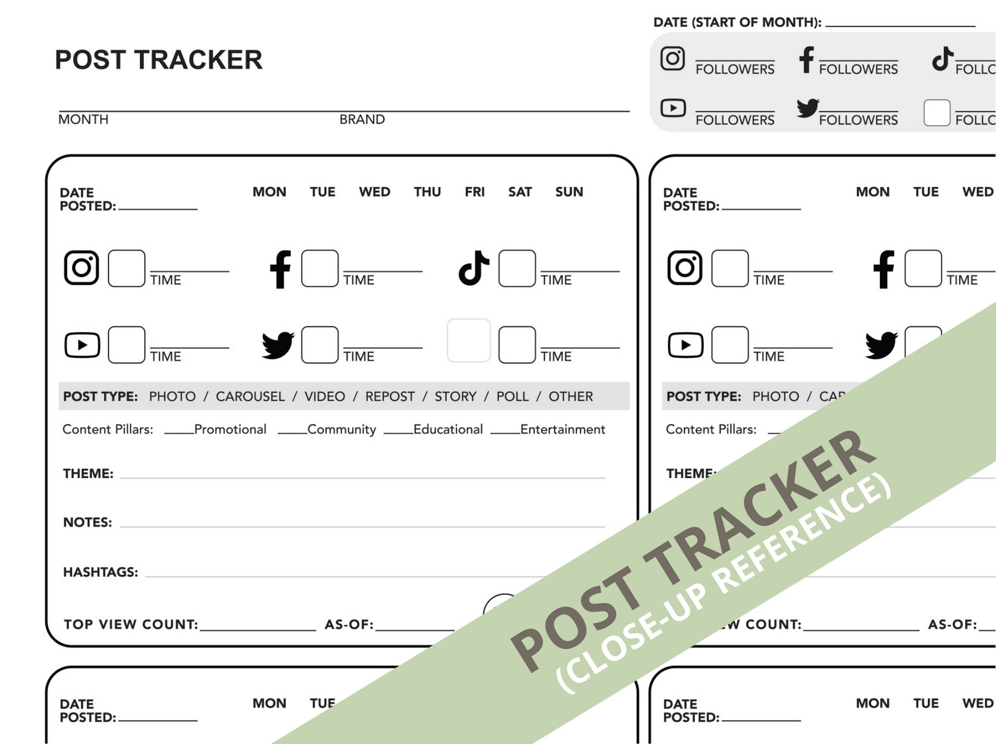 Printable Weekly Planner | Social Media Post Tracker | Monthly Food ...