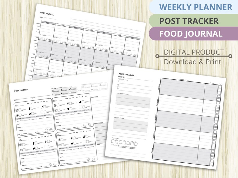 Printable Weekly Planner | Social Media Post Tracker | Monthly Food ...