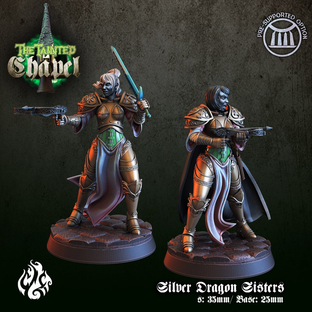 Silver Dragon Sisters Tabletop Miniature Set| the Tainted Chapel Collection | Crippled God ...