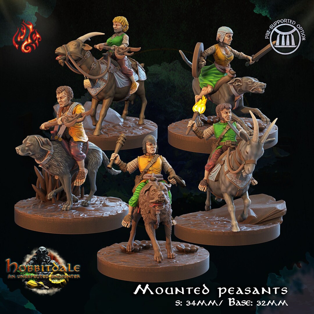 Halfling Mounted Peasants RPG Miniature Set Halfling - Etsy