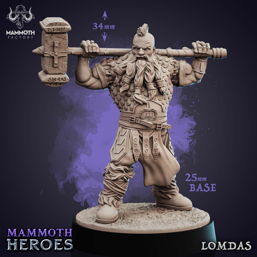 Lomdas Dwarf Fighter Tabletop Miniature Set | Mammoth Heroes Collection ...