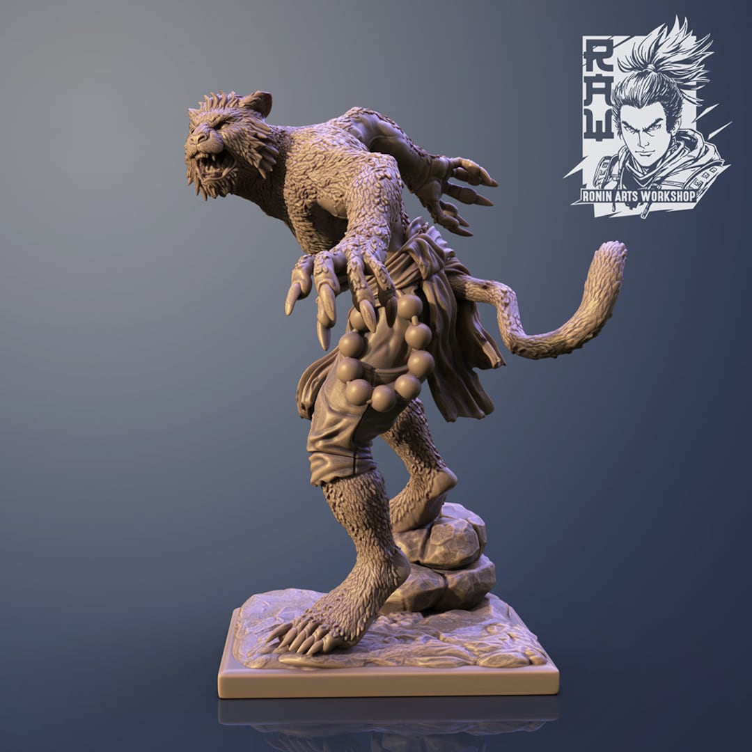 Weretiger and Werepanther Warriors Resin Tabletop Miniature Set Ronin ...