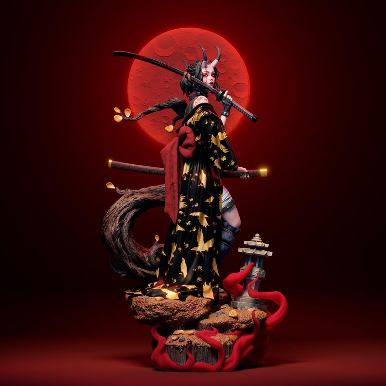 Blood Moon Oni Ninja Pin up Statue & Miniature | CA3D - Etsy