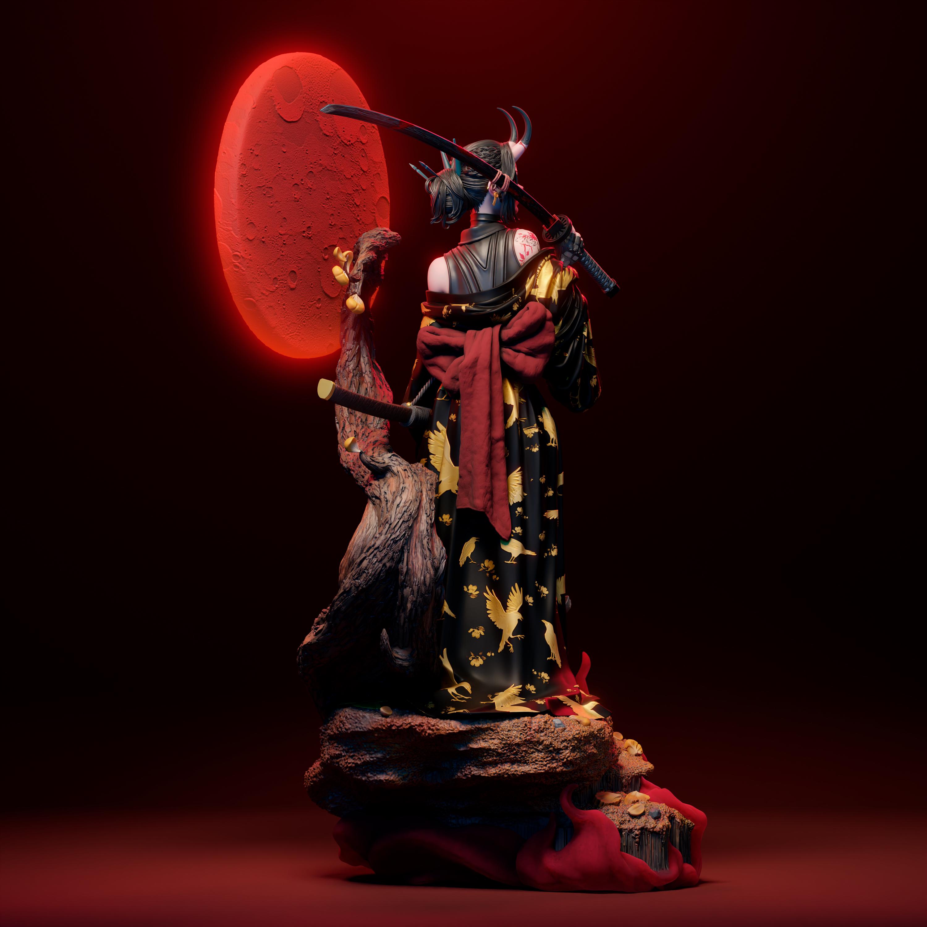 Blood Moon Oni Ninja Pin up Statue & Miniature | CA3D - Etsy