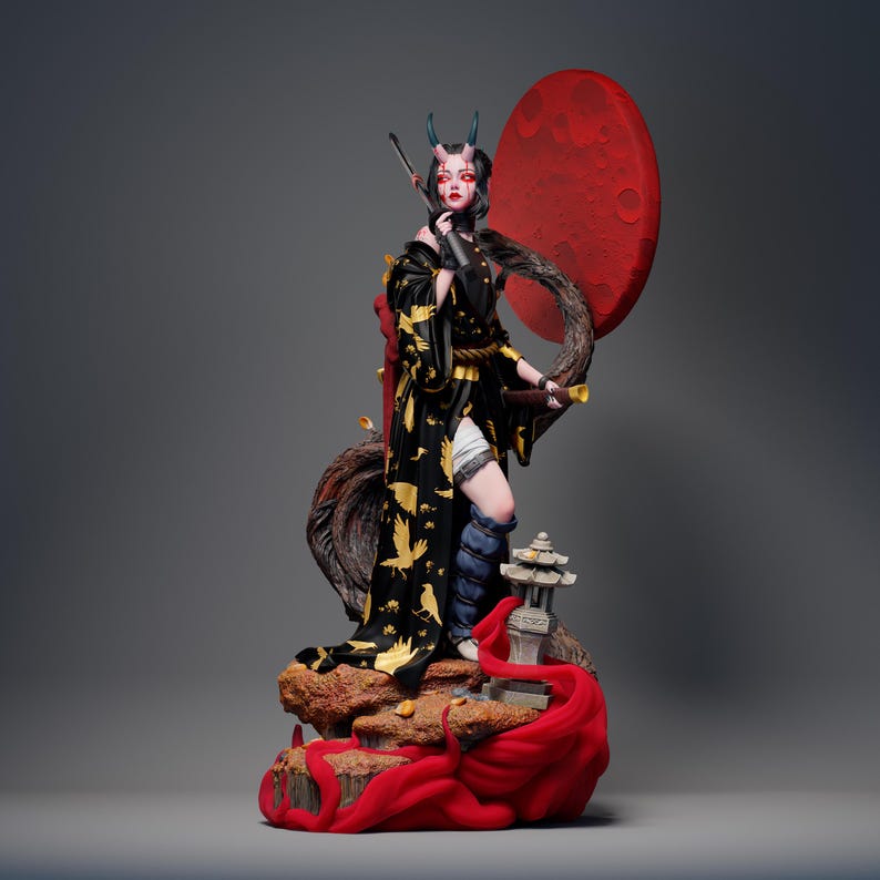 Blood Moon Oni Ninja Pin up Statue & Miniature | CA3D - Etsy