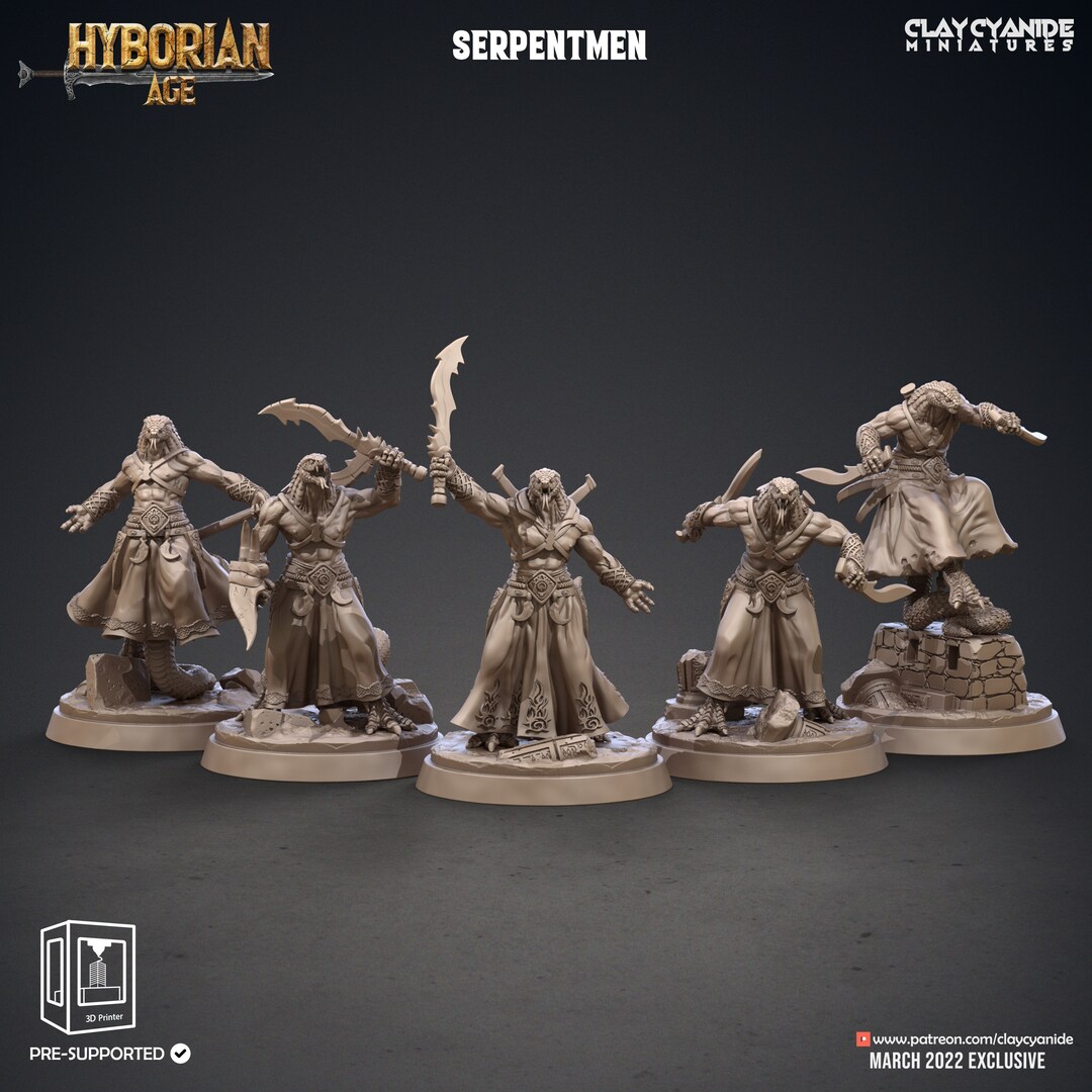 Serpent Men Resin Miniature Set Hyborian Age Series RPG Tabletop Clay ...