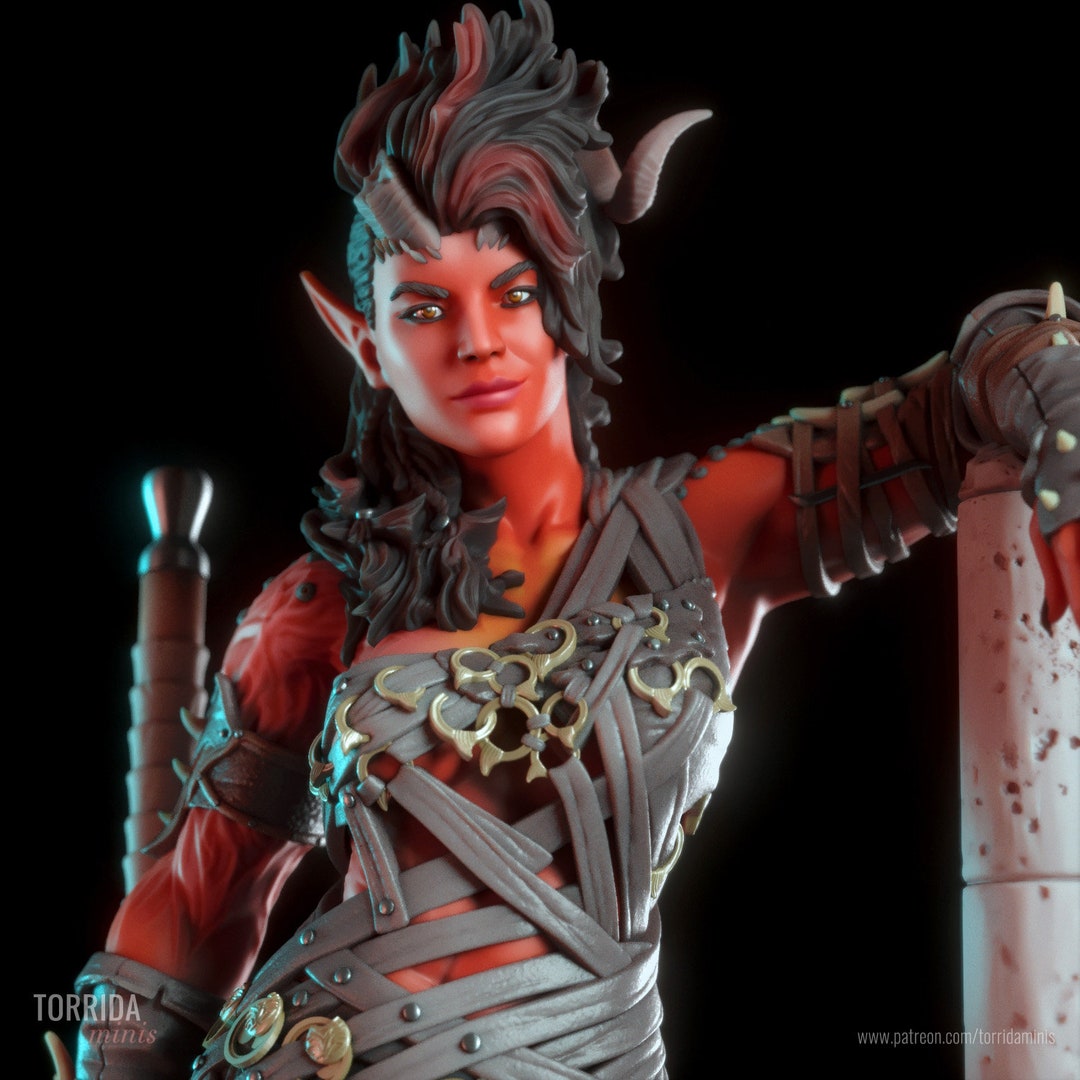 Tiefling Warrior Pin up Statue & Miniature | Torrida Minis - Etsy