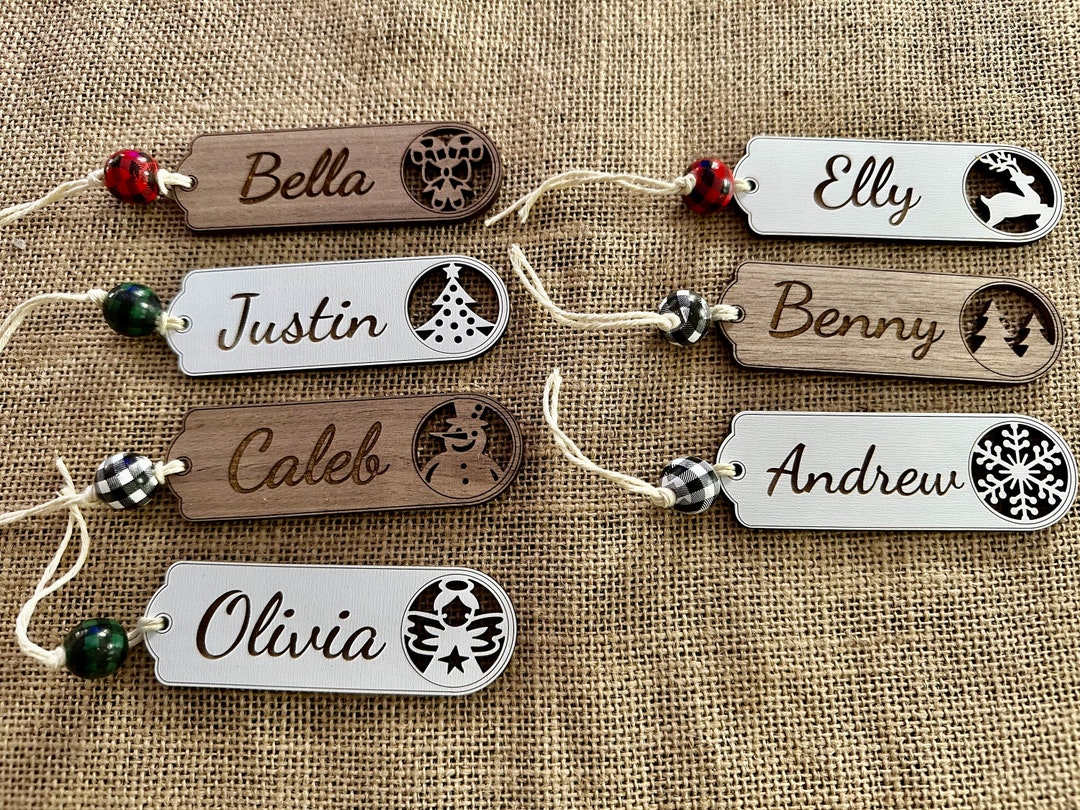 Personalized Name Christmas Wood Gift Tags, Stocking Name Tags, Wooden ...