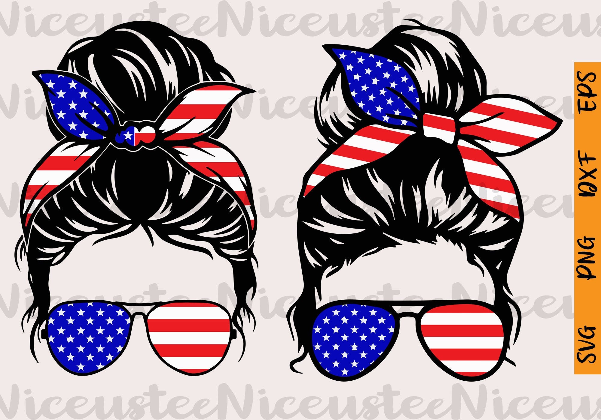 American Patriotic Messy Bun Hair Svg 4th Of July Messy Bun Etsy