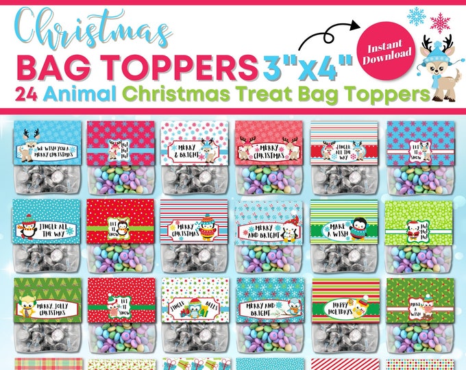 Christmas Favor Bag Toppers, Christmas Treat Bag Toppers, Cello Bag ...