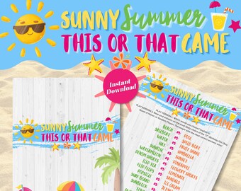 Summer This or That Printable Game, Printable Summer Party Game, Summer ...