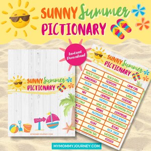 Sunny Summer Pictionary, Summer Party Trivia, Printable Summer Game for ...