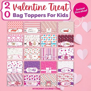 Valentine Treat Bag Toppers for Kids| Printable Valentine Favor Bag ...