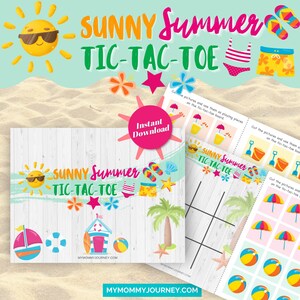 Sunny Summer Tic Tac Toe Game, Tic Tac Toe Printable Board Game ...