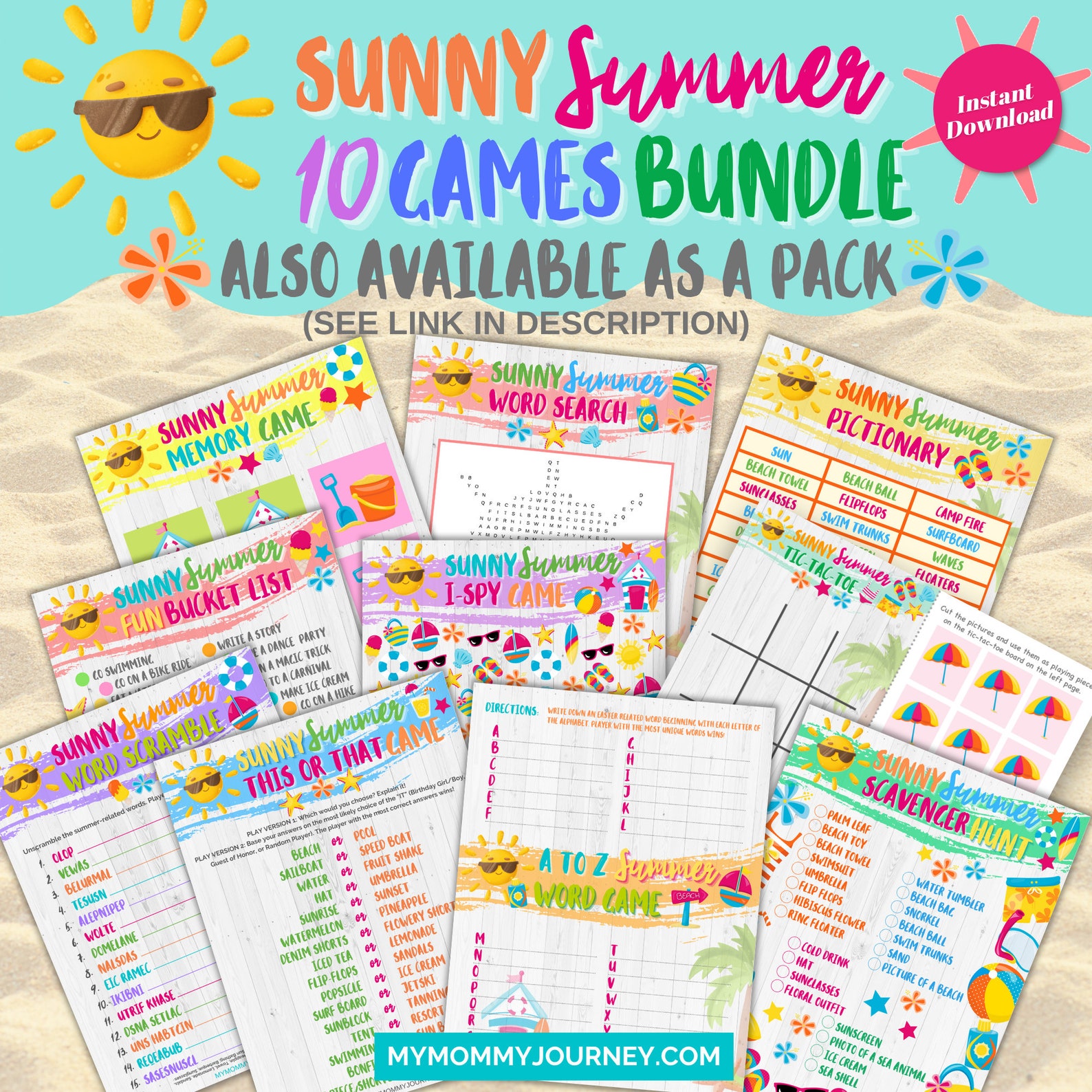 Sunny Summer Tic Tac Toe Game, Tic Tac Toe Printable Board Game ...