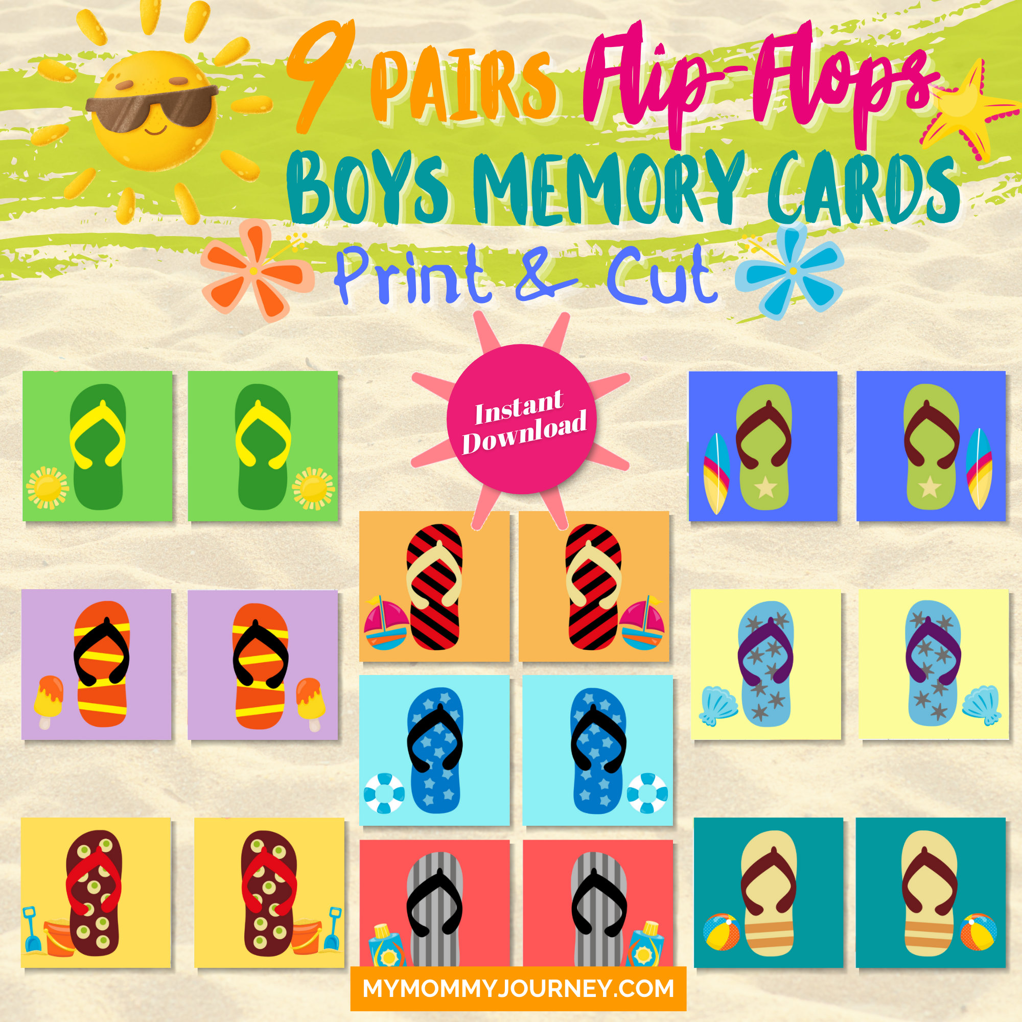 Flip Flops Summer Matching Game Summer Memory Game Printable - Etsy España