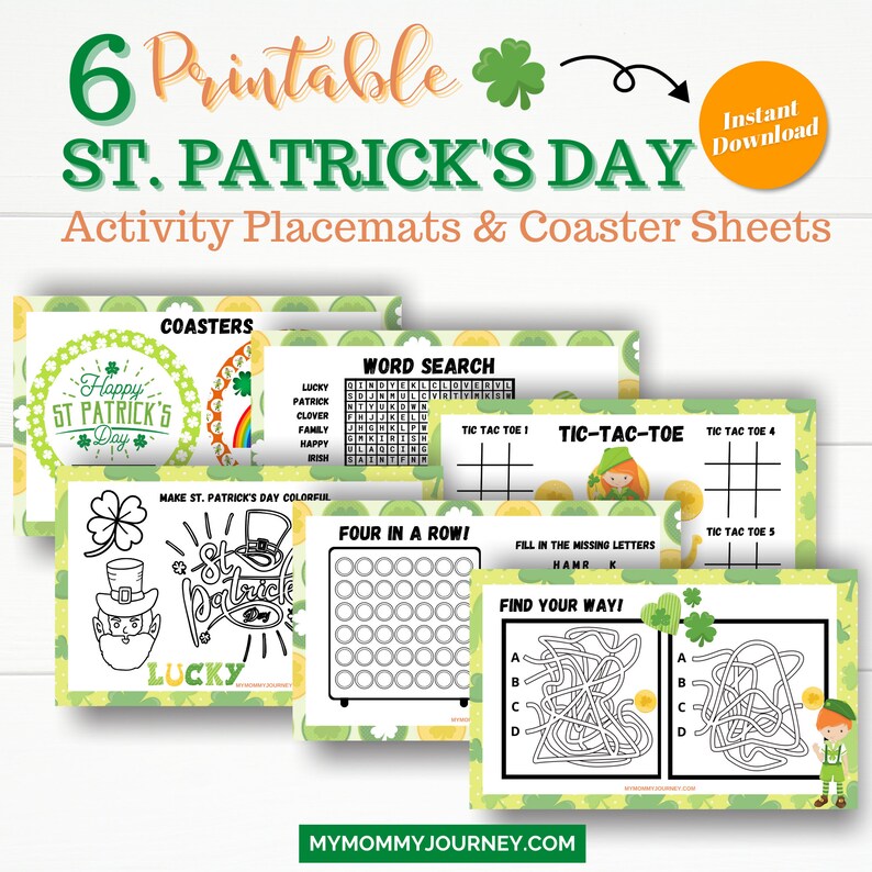 St. Patrick's Day Activities for Kids Placemats, St. Patrick's Day ...