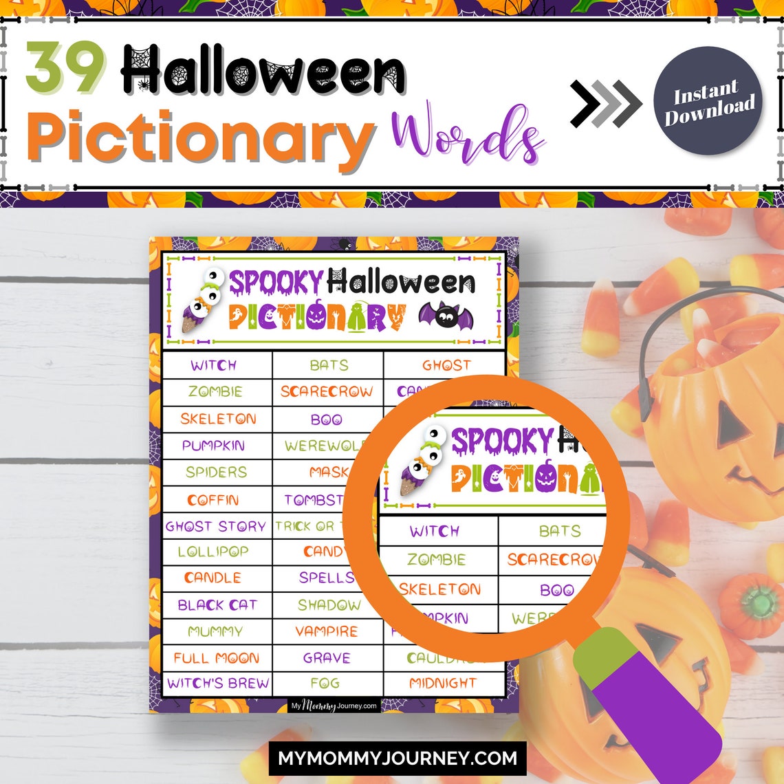 Halloween Pictionary Game, Printable Halloween Pictionary Words ...