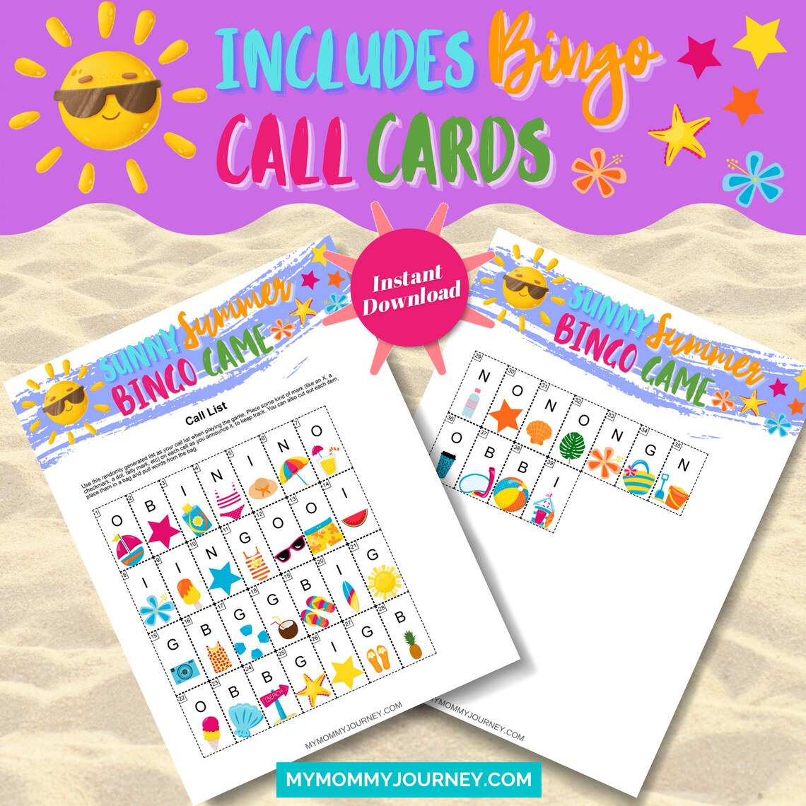 20 Sunny Summer Bingo Game Whole-page Cards Printable Bingo - Etsy