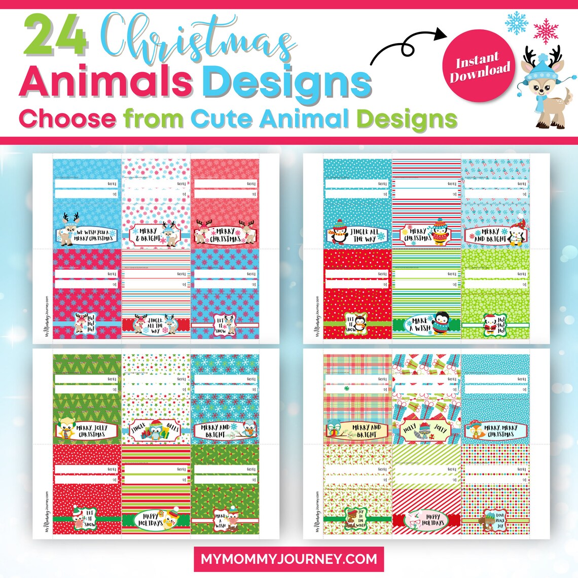 Christmas Bag Toppers 3 Inches Animals, 24 Printable Christmas Treat ...