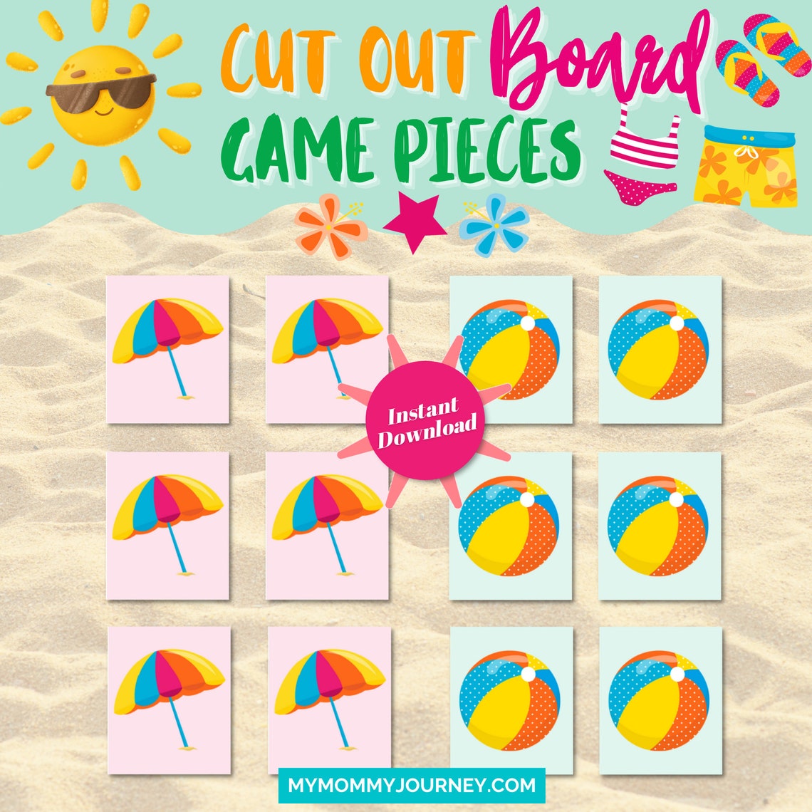 Sunny Summer Tic Tac Toe Game, Tic Tac Toe Printable Board Game ...