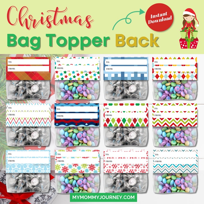 Christmas Bag Toppers 3 Inches, 12 Printable Christmas Treat Bag ...