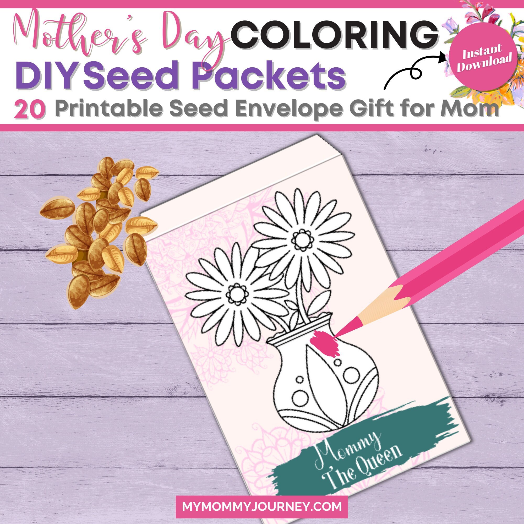 Mother's Day Coloring Seed Packets DIY Gift for Mom, Printable Flower ...