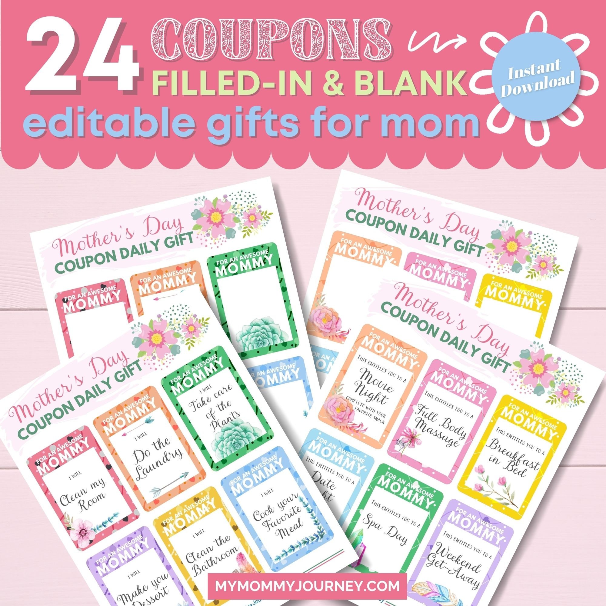 Mother's Day Coupon Daily Gift, Printable Coupons With Gift Envelopes ...