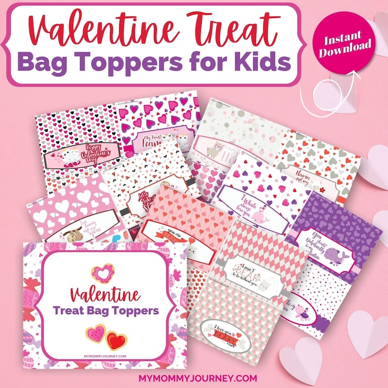 Valentine Treat Bag Toppers for Kids| Printable Valentine Favor Bag ...