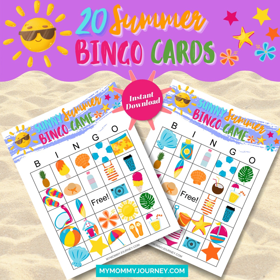 20 Sunny Summer Bingo Game Whole-page Cards Printable Bingo - Etsy
