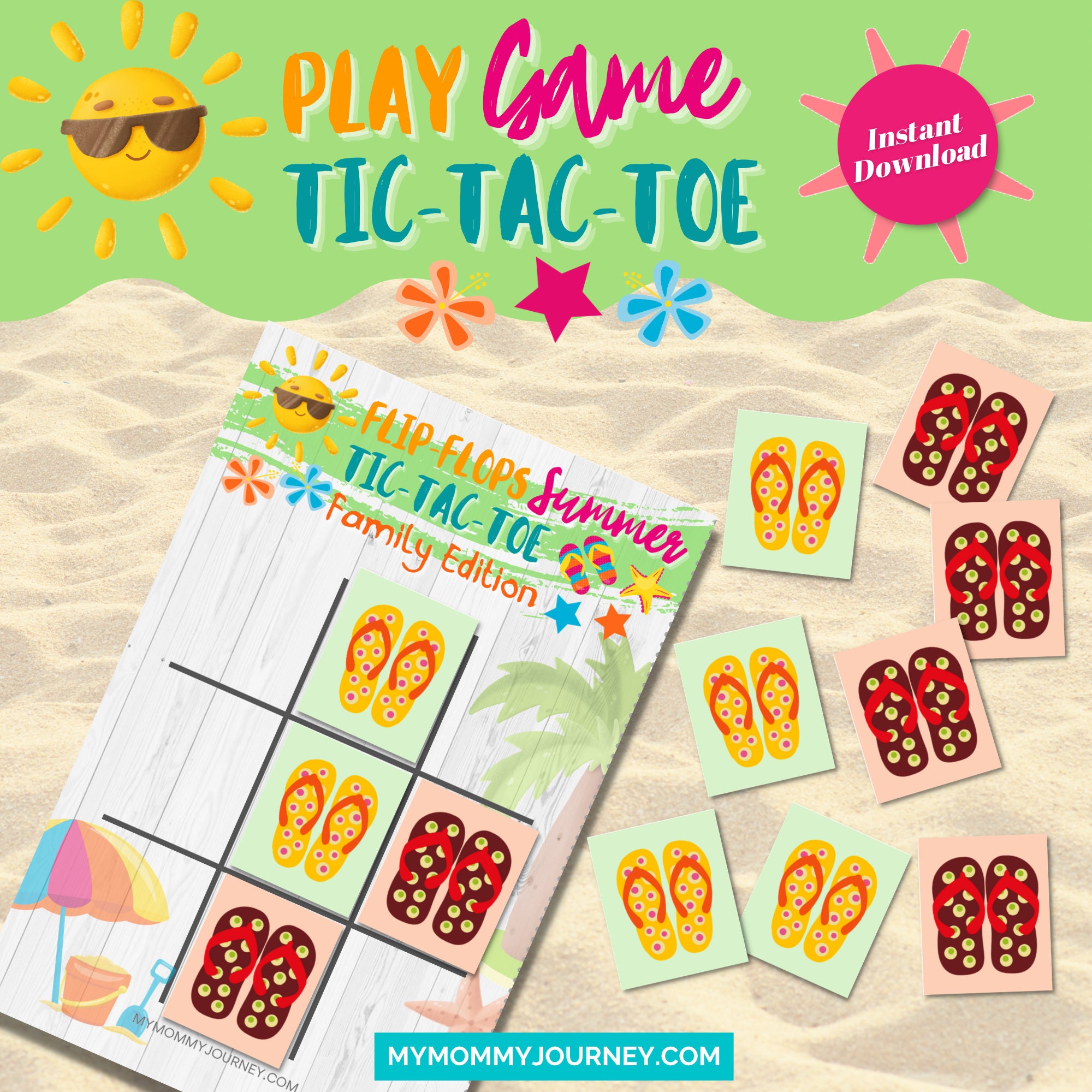 Flip-flops Summer Tic Tac Toe Game Tic Tac Toe Printable - Etsy