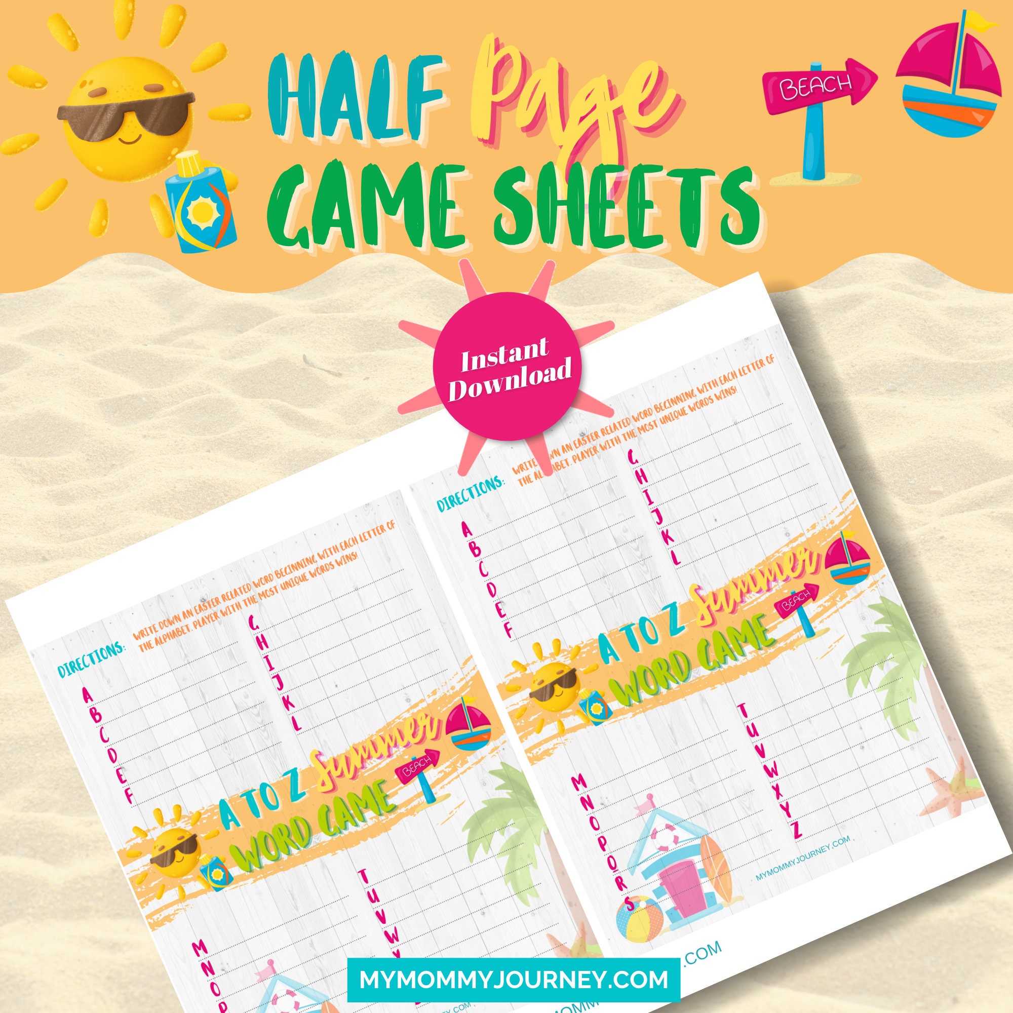 A to Z Summer Word Game, A to Z Printable Summer Party Game, Summer ...