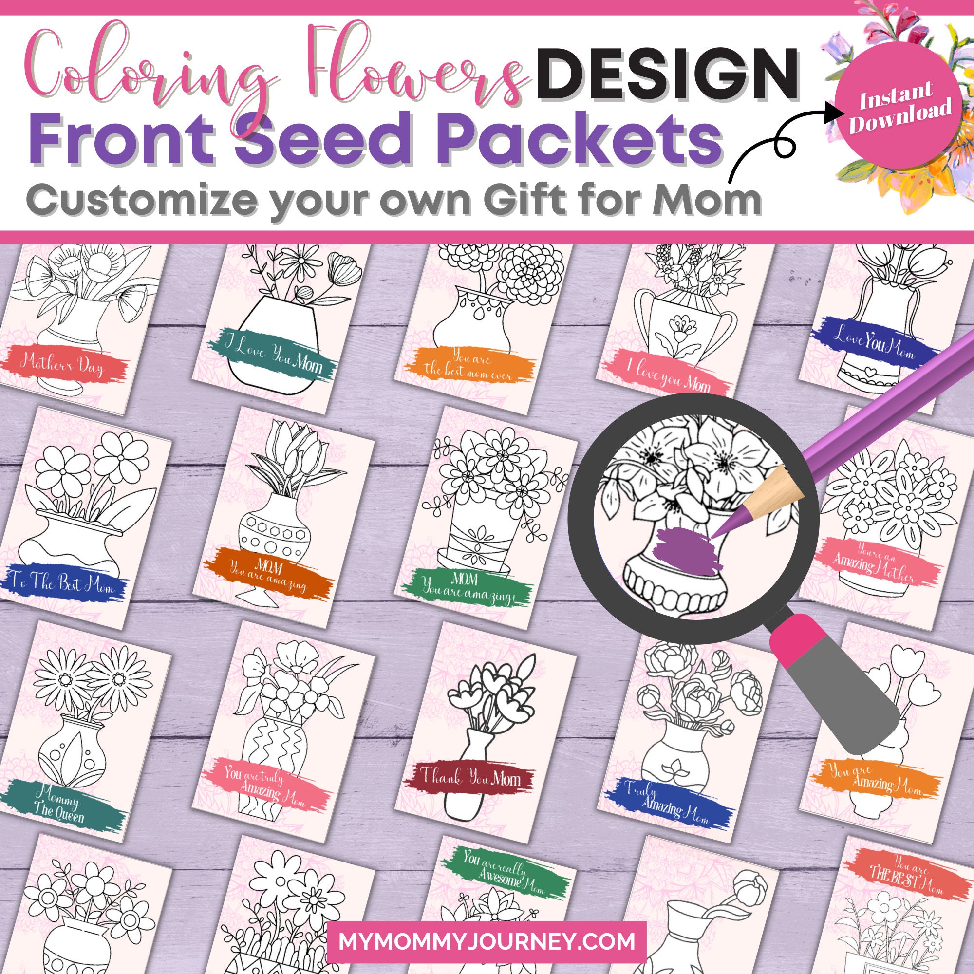 Mother's Day Coloring Seed Packets DIY Gift for Mom, Printable Flower ...