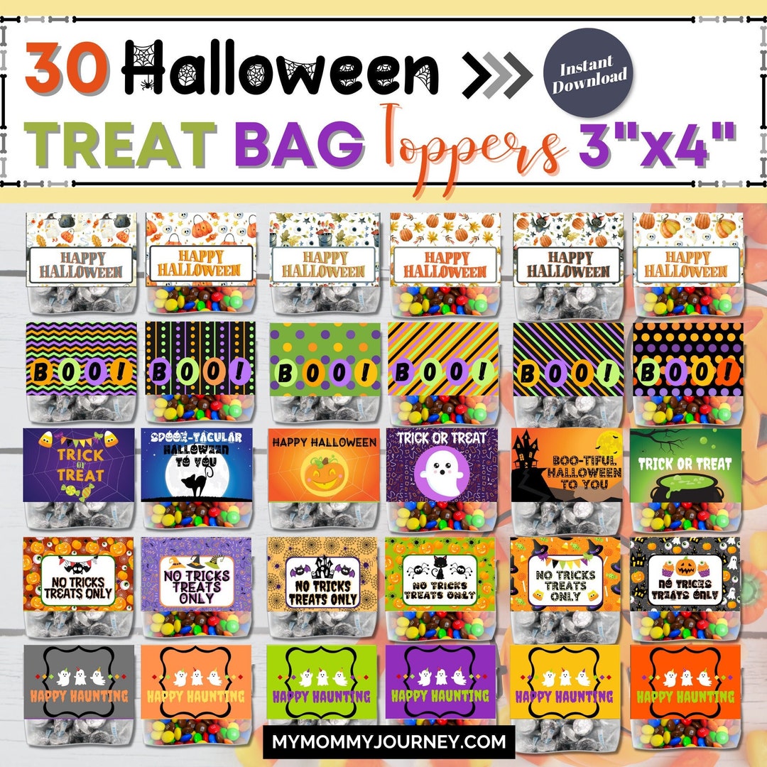 Halloween Treat Bag Toppers 3 Inch Size, Printable Trick or Treat Bag ...