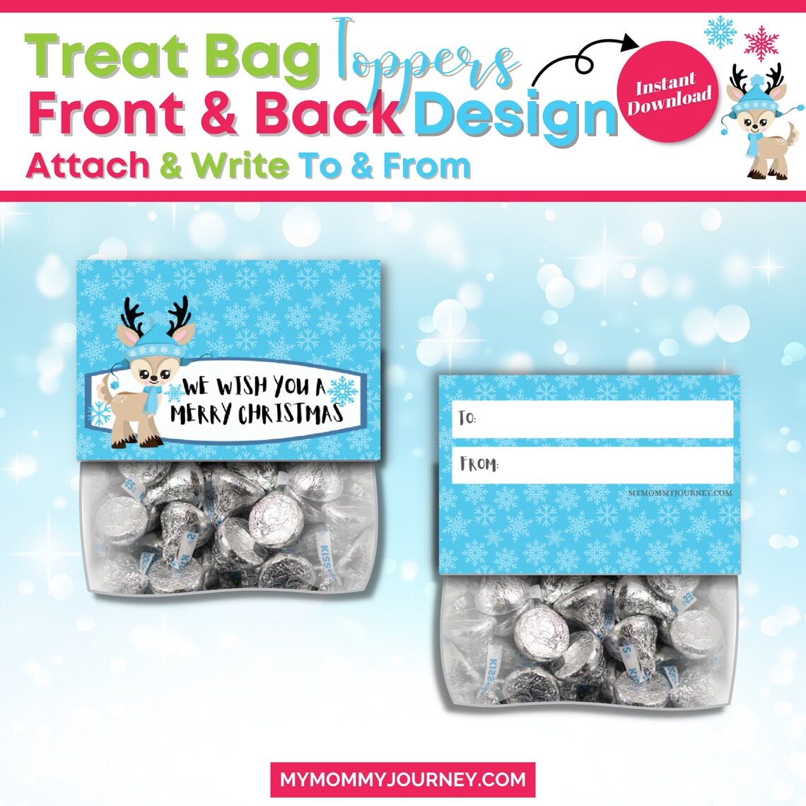 Christmas Bag Toppers 3 Inches Animals, 24 Printable Christmas Treat ...