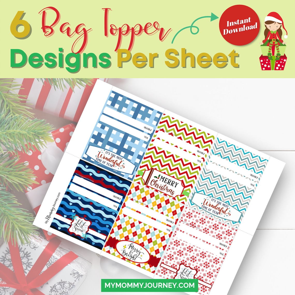 Christmas Bag Toppers 3 Inches, 12 Printable Christmas Treat Bag ...
