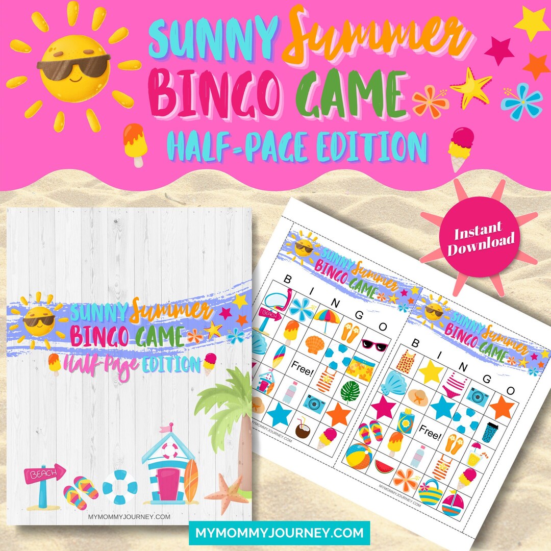 20 Sunny Summer Bingo Game Half-page Cards, Printable Bingo Summer Game ...